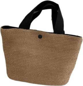 beach bag straw bags hand-woven straw bag, straw bag, retro fashion woven bag handbag straw female bag lady soft bags bags (color : black)