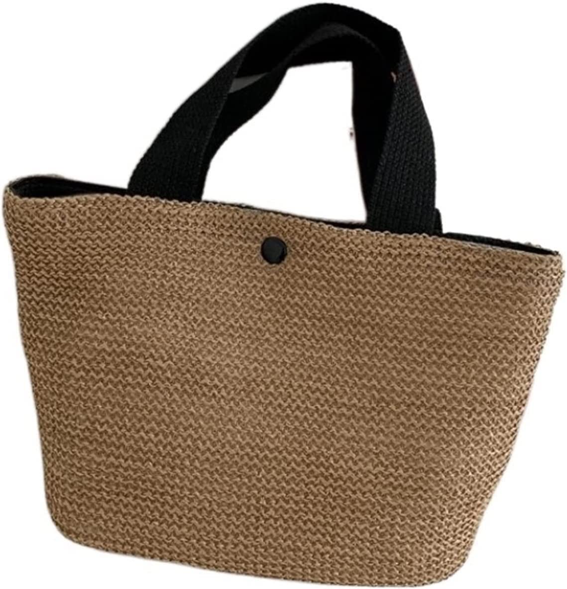 Beach Bag Straw Bags Hand-Woven Straw Bag, Straw Bag, Retro Fashion Woven Bag Handbag Straw Female Bag Lady Soft Bags Bags (Color : Black)