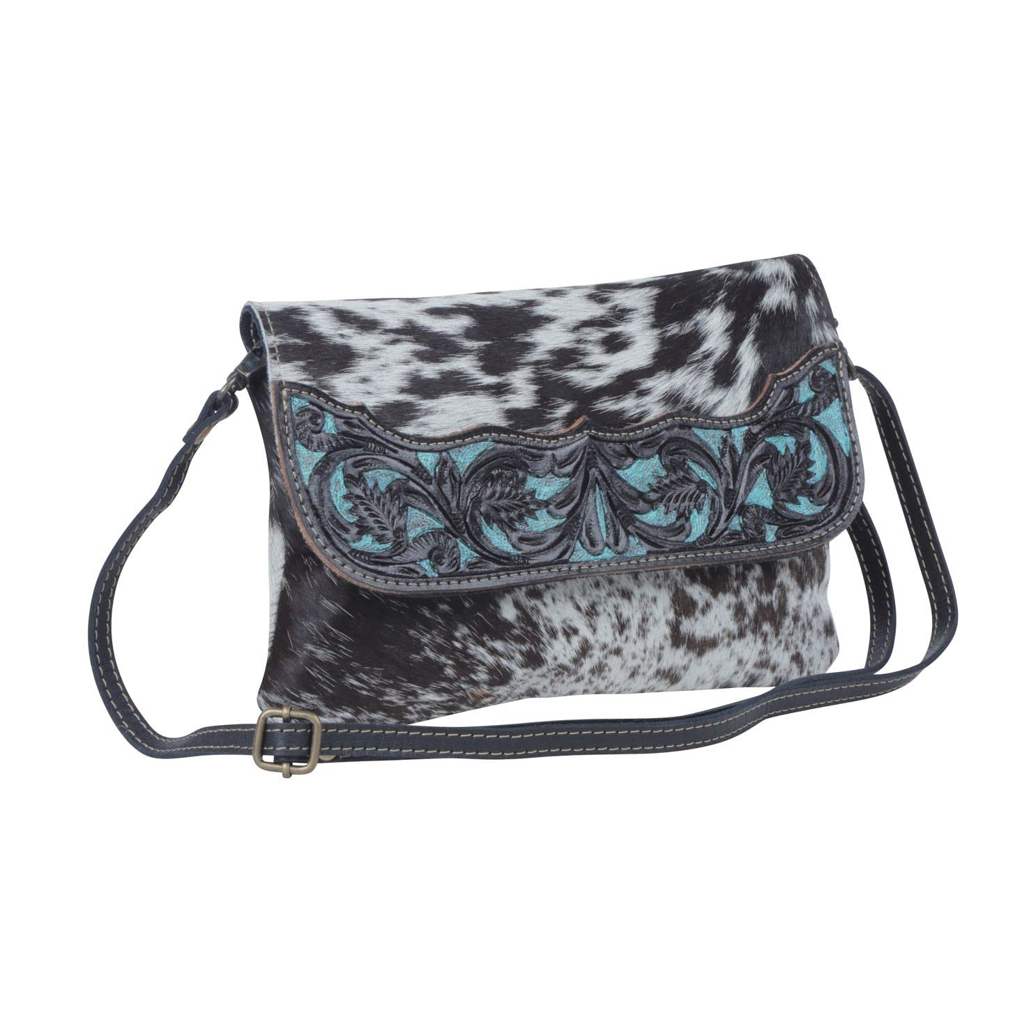 Myra Bag Blue Crescent Hand-Tooled Bag S-3995