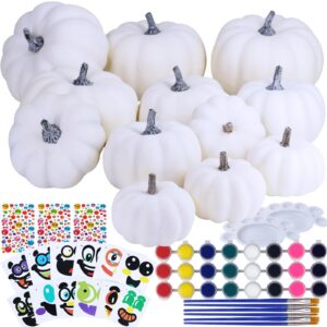 winlyn 12 sets diy fall pumpkin painting kits assorted white foam pumpkins craft pumpkins to paint for kids classroom activity art projects halloween thanksgiving fall gifts party favors holiday décor