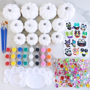 Winlyn 12 Sets DIY Fall Pumpkin Painting Kits Assorted White Foam Pumpkins Craft Pumpkins to Paint for Kids Classroom Activity Art Projects Halloween Thanksgiving Fall Gifts Party Favors Holiday Décor