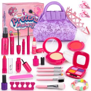 pretend makeup for toddlers - btec fake makeup set for kids,play makeup kit for little girls age 2 3 4 5 6,kids makeup kit for girl with princess purse (24 pack)