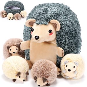 5 pieces hedgehog stuffed plush toy set 1 mommy hedgehog stuffed animal with 4 cute plush baby hedgehogs in her tummy 14 inch soft cuddly plushie set for boys and girls birthday gifts party favors