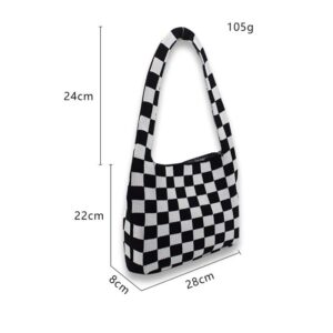 Dvagoent Checkered Bags for Women, Checkered Purse, Checkerboard Tote Bag, Plaid Tote Handbag, Versatile Street Fashion Bag (purple white)