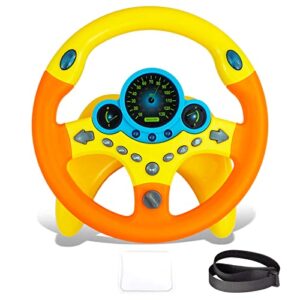 redcrab steering wheel car driving simulated toy with light and music for kids, pretend driving seat toys,baby electric early learning educational toys for boys and girls(orange)