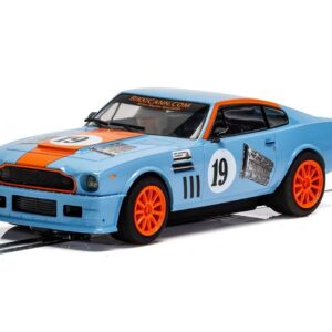 Scalextric Aston Martin V8 Gulf #19 Rikki Cann Racing 1:32 Slot Race Car C4209, Light Blue & Orange