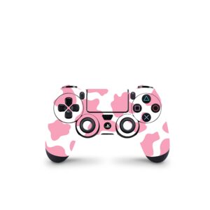 zoomhitskins compatible with ps4 controller skin, cute light pink pastel white dairy cow moo milk, durable, vinyl, made in the usa