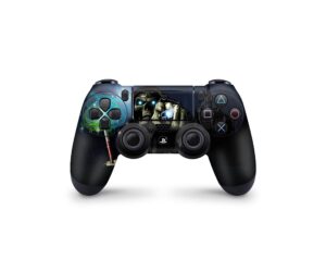 zoomhitskins compatible with ps4 controller skin, horror grim reaper mage black neon blue skull, durable, vinyl, made in the usa