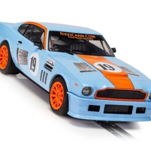 Scalextric Aston Martin V8 Gulf #19 Rikki Cann Racing 1:32 Slot Race Car C4209, Light Blue & Orange