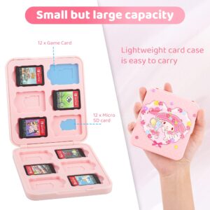 GLDRAM Slim Game Case for Nintendo Switch/OLED/Lite, Pink Anime Game Holder Case for 12 Switch Game Cards and 12 Micro SD Cards, Cute Switch Game Case Storage, Portable Game Accessories for Girls