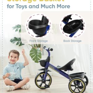 KRIDDO Kids Tricycles Age 24 Month to 4 Years, Toddler Kids Trike for 2.5 to 5 Year Old, Gift Toddler Tricycles for 2-4 Year Olds, Trikes for Toddlers, Blue