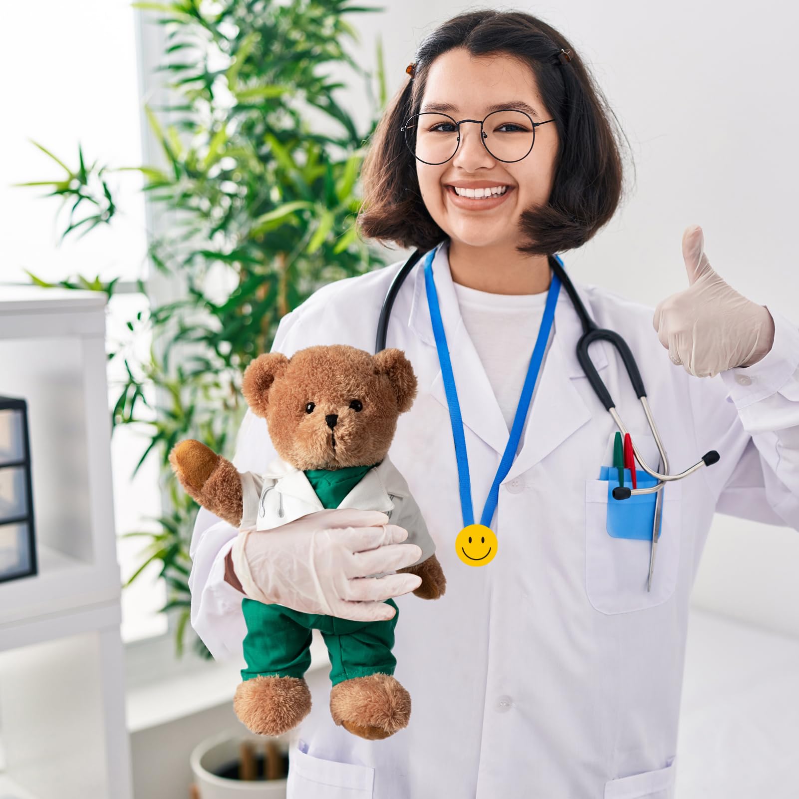 HollyHOME Doctor Bear Stuffed Animal Plush Teddy Bear in Scrubs and White Coat Gifts for Doctors Students and Kids 16 inches,Chocolate Brown