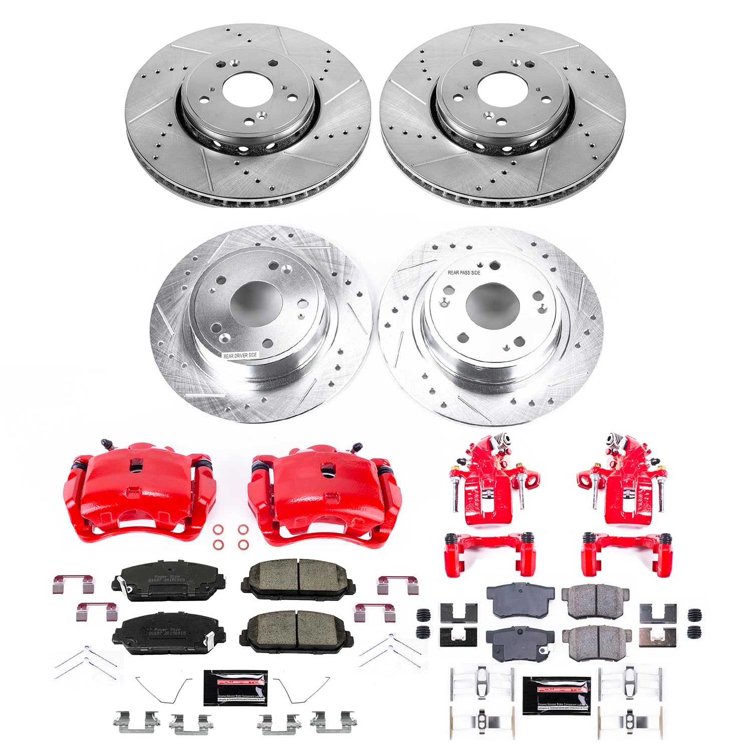 Power Stop KC7283 Front and Rear Z23 Daily Driver Brake Pad and Rotor Kit with Red Powder Coated Calipers