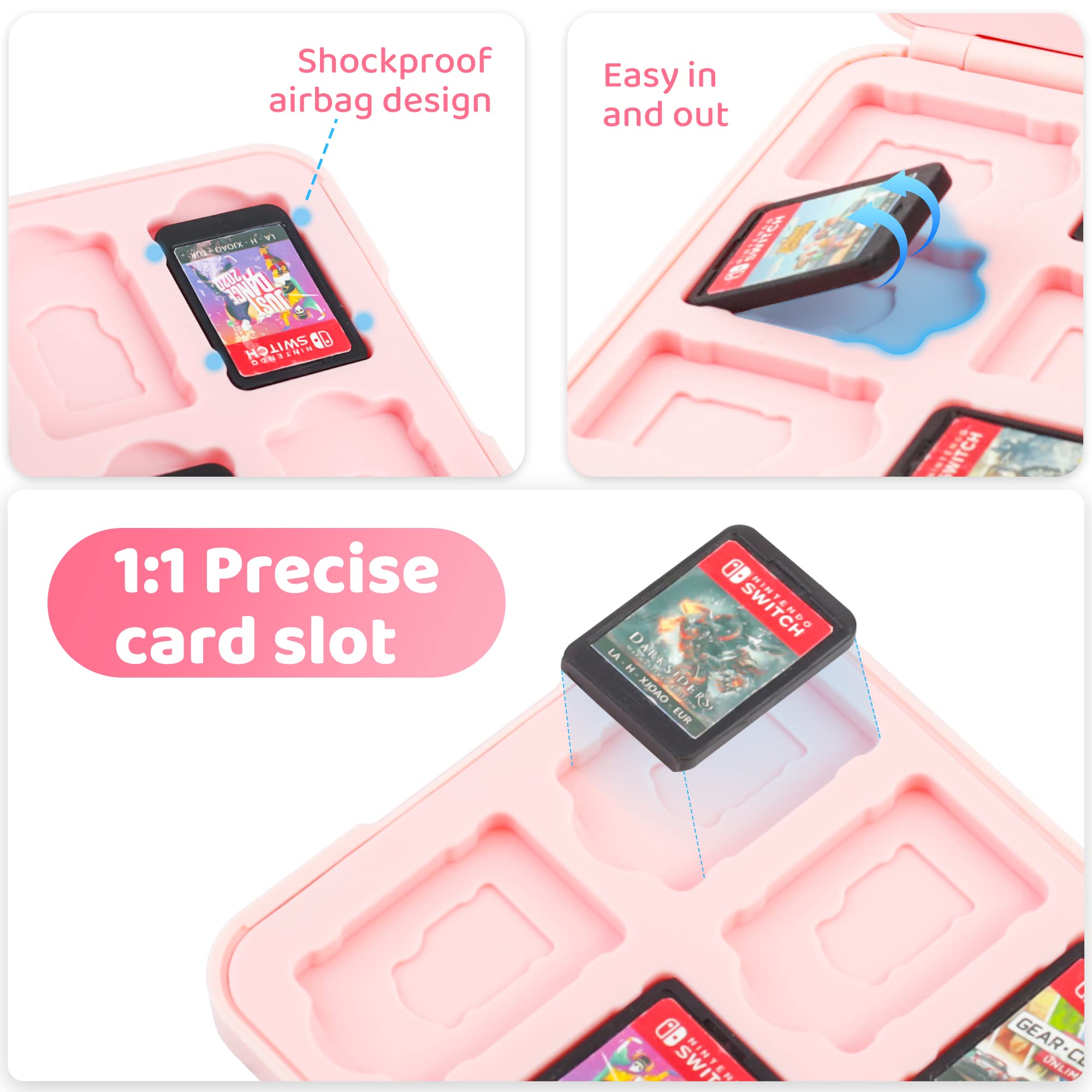 GLDRAM Slim Game Case for Nintendo Switch/OLED/Lite, Pink Anime Game Holder Case for 12 Switch Game Cards and 12 Micro SD Cards, Cute Switch Game Case Storage, Portable Game Accessories for Girls