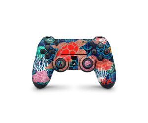 zoomhitskins compatible with ps4 controller skin, turtle ocean fish art neon glass blue sea, durable, vinyl, made in the usa