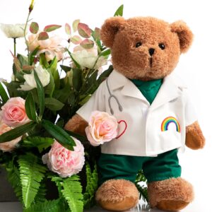 HollyHOME Doctor Bear Stuffed Animal Plush Teddy Bear in Scrubs and White Coat Gifts for Doctors Students and Kids 16 inches,Chocolate Brown