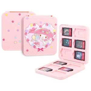 gldram slim game case for nintendo switch/oled/lite, pink anime game holder case for 12 switch game cards and 12 micro sd cards, cute switch game case storage, portable game accessories for girls