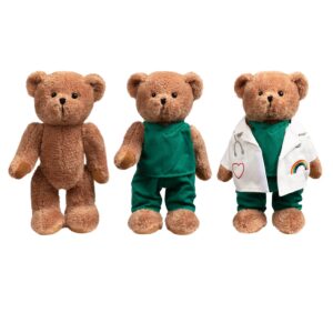 HollyHOME Doctor Bear Stuffed Animal Plush Teddy Bear in Scrubs and White Coat Gifts for Doctors Students and Kids 16 inches,Chocolate Brown