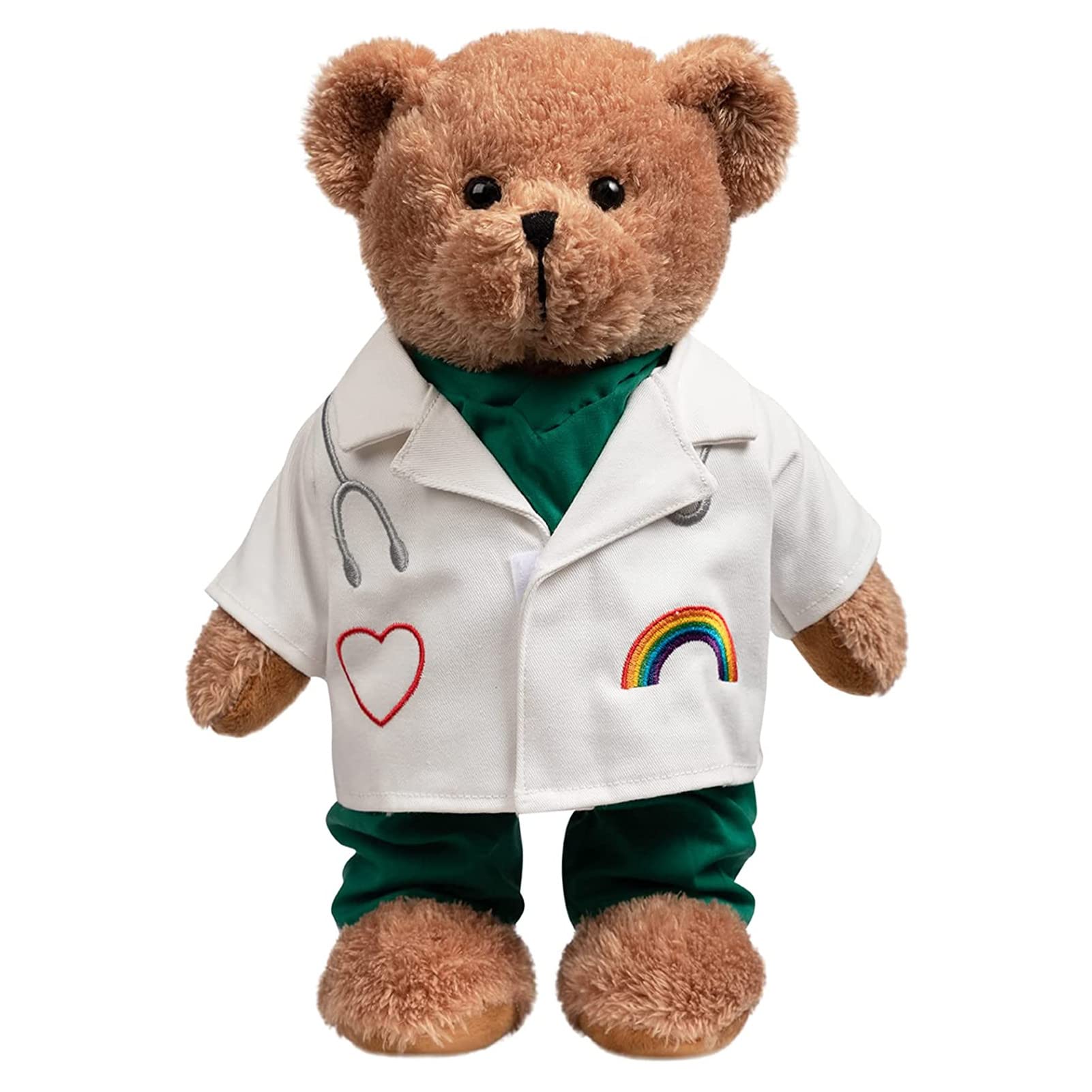 HollyHOME Doctor Bear Stuffed Animal Plush Teddy Bear in Scrubs and White Coat Gifts for Doctors Students and Kids 16 inches,Chocolate Brown