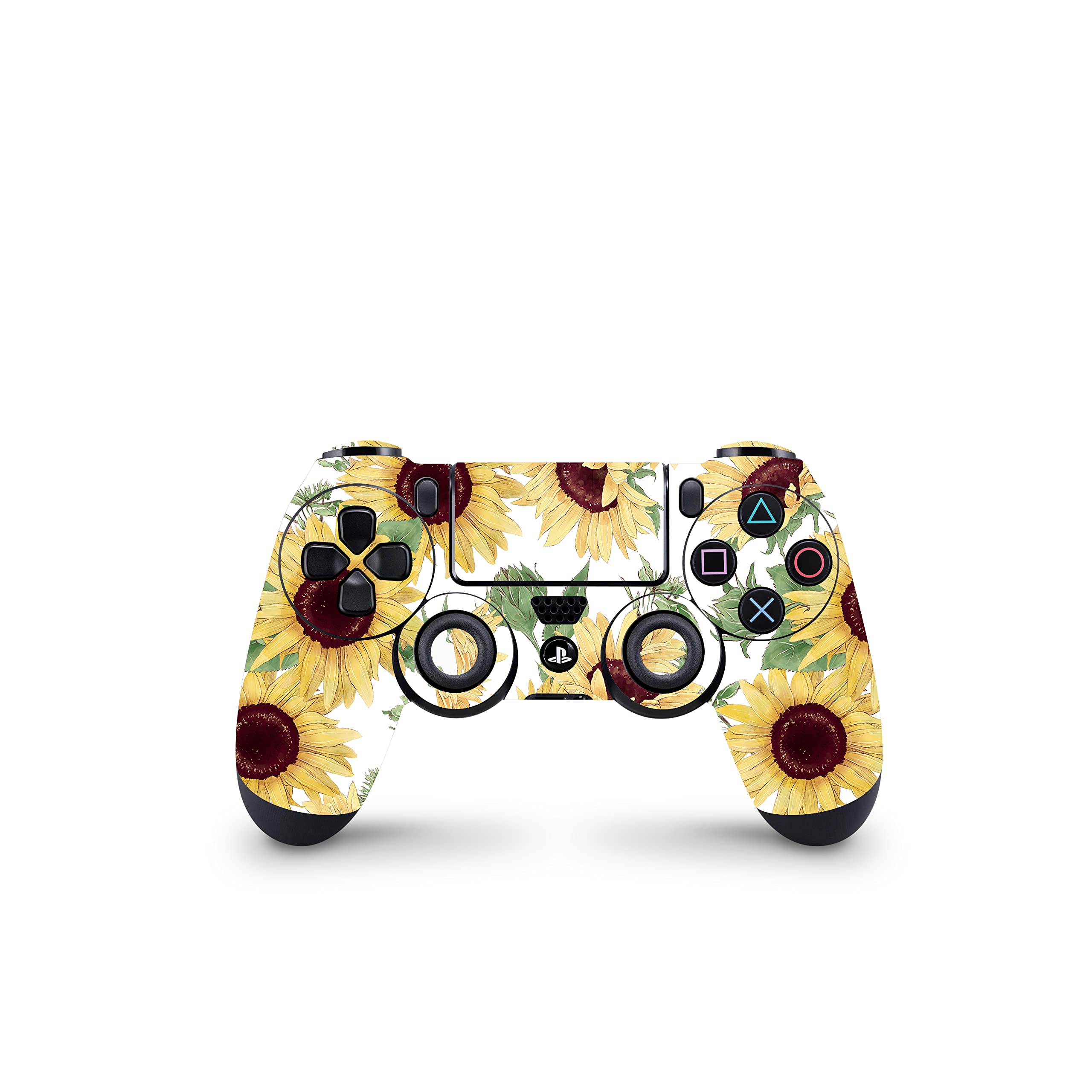 ZOOMHITSKINS Compatible with PS4 Controller Skin, Sunflower Flowers Summer Sky Fields Yellow White, Durable, Vinyl, Made in The USA