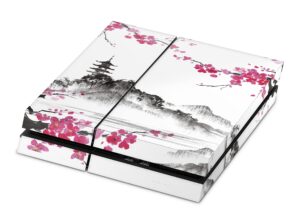 zoomhitskins compatible with ps4 skin, compatible for playstation 4, japanese pink sakura anime white landscape temple art, 1 ps4 console skin, easy to install, 3m vinyl decal, made in the usa