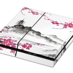 ZOOMHITSKINS Compatible with PS4 Skin, Compatible for Playstation 4, Japanese Pink Sakura Anime White Landscape Temple Art, 1 PS4 Console Skin, Easy to Install, 3M Vinyl Decal, Made in The USA