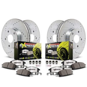 power stop k8885-26 front and rear z26 street warrior brake pad and rotor kit for cadillac xts 2013-2019 [model specific]