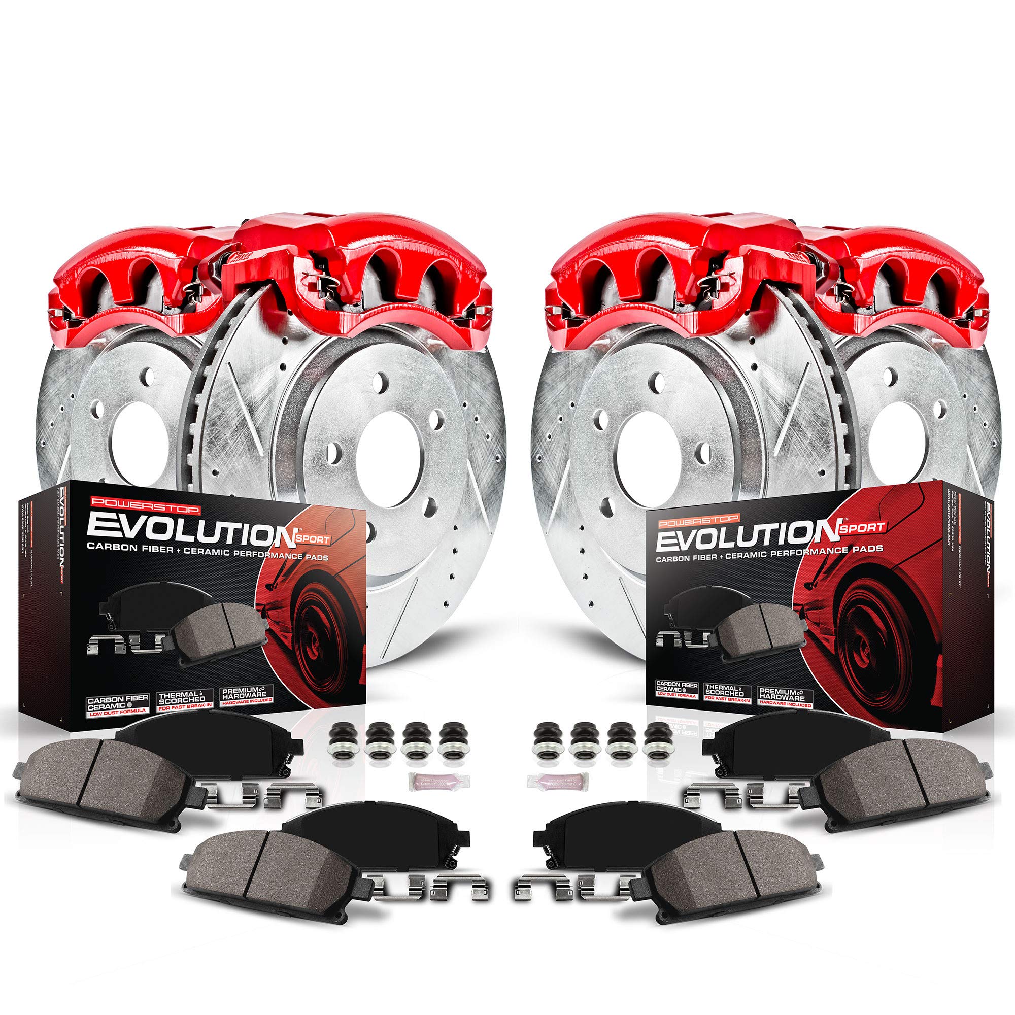 Power Stop KC7283 Front and Rear Z23 Daily Driver Brake Pad and Rotor Kit with Red Powder Coated Calipers