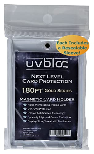 UVBLOC One Touch Card Holder 180pt (5 Pack) Magnetic Baseball Jersey Patch Protectors Sleeves Cases for Trading Sports Cards