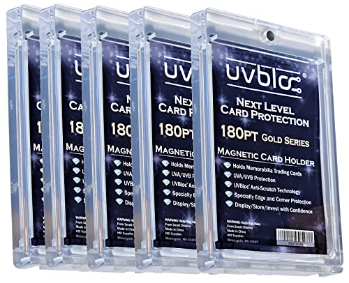 UVBLOC One Touch Card Holder 180pt (5 Pack) Magnetic Baseball Jersey Patch Protectors Sleeves Cases for Trading Sports Cards