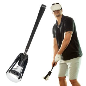 gimmevr vr golf club handle accessory compatible with oculus quest 2 and rift s, realistic grip handle attachment with weighted balance, golfing game extension adapter