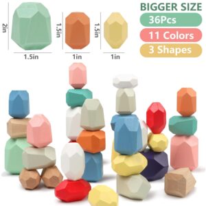 FUNNYB&G 36 PCS Stacking Rocks Montessori Toys for 1+ Year Old Girls Boys Wooden Building Blocks Balancing Stones for Kids Preschool Educational Sensory Toys for Toddlers Easter Birthday Gifts