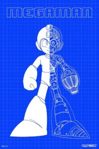 laminated mega man blueprint art video game video gamer classic retro vintage 90s gaming megaman capcom legacy collection megaman 11 mega man x dr wily poster dry erase wall art 16x24