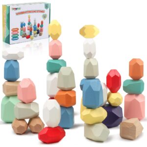 funnyb&g 36 pcs stacking rocks montessori toys for 1+ year old girls boys wooden building blocks balancing stones for kids preschool educational sensory toys for toddlers easter birthday gifts