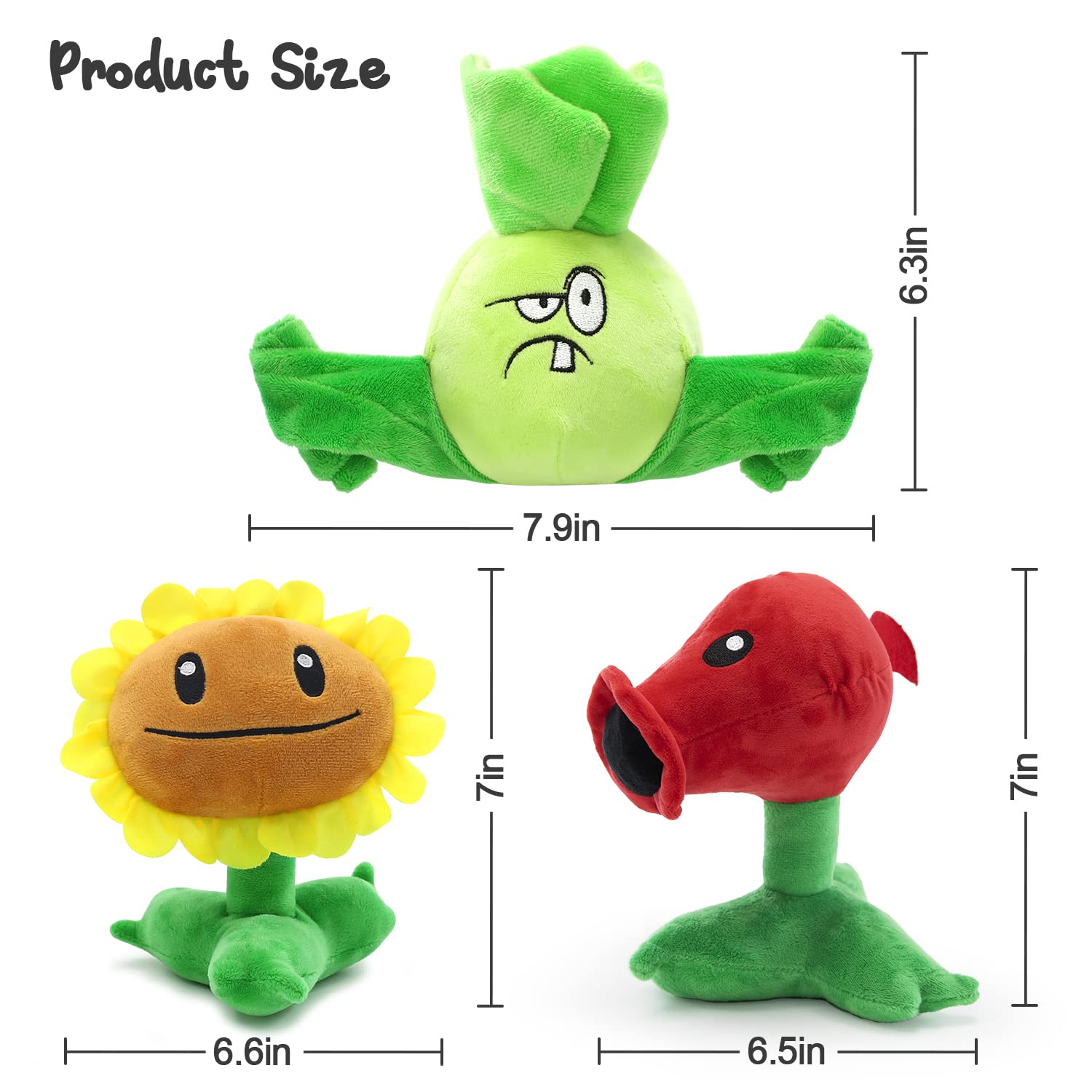 Maikerry 3pcs Plants and Zombies vs Plush Toy Stuffed Toys Soft Figure Doll Great Birthday Gifts for Boys and Girls