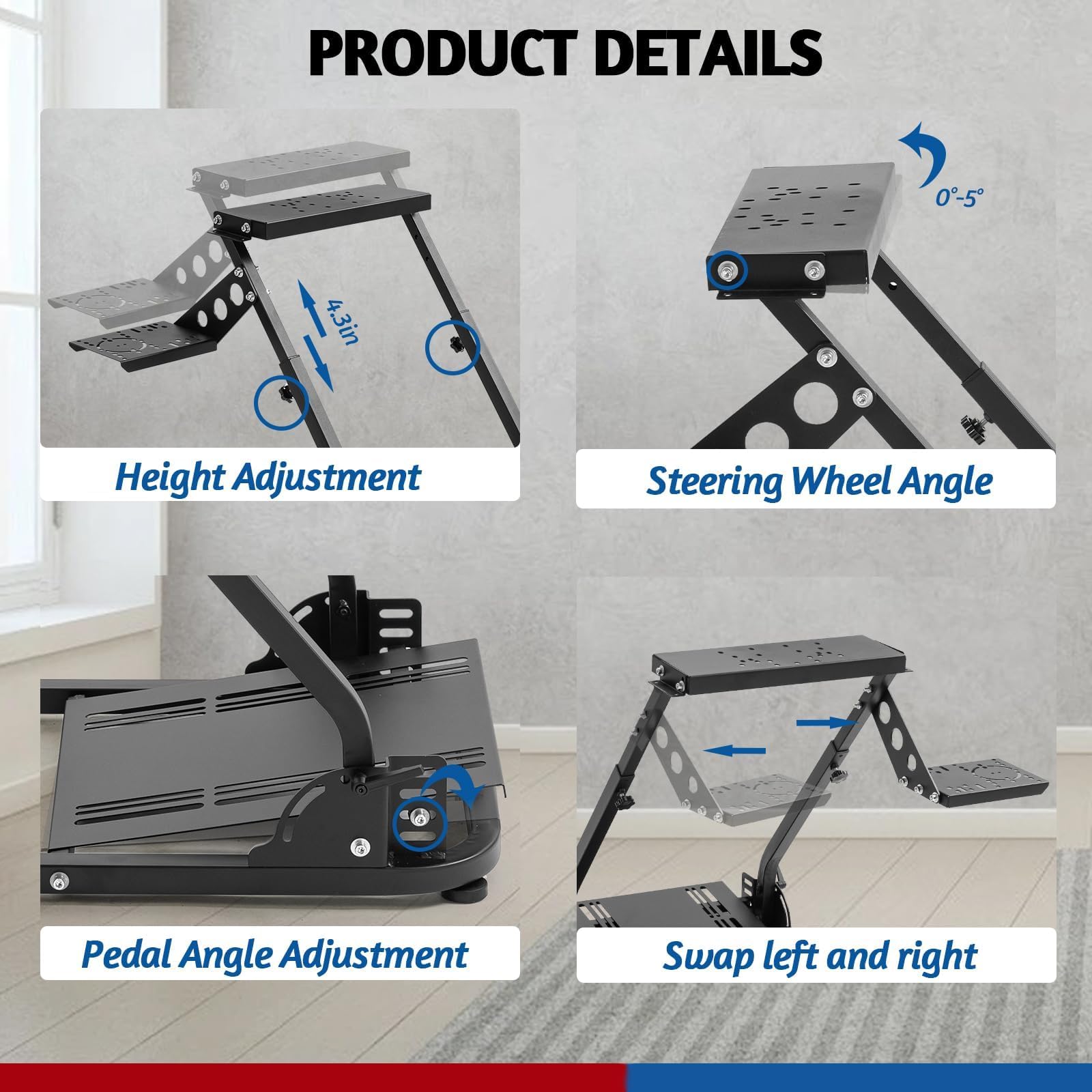 Minneer Foldable Racing Wheel Stand Fit for Logitech G29 G920 G923, Thrustmaster T248 T300, Racing wheel, Fanatec, Adjustable Steering Wheel Stand without Wheel Pedal Shifter Handbrake