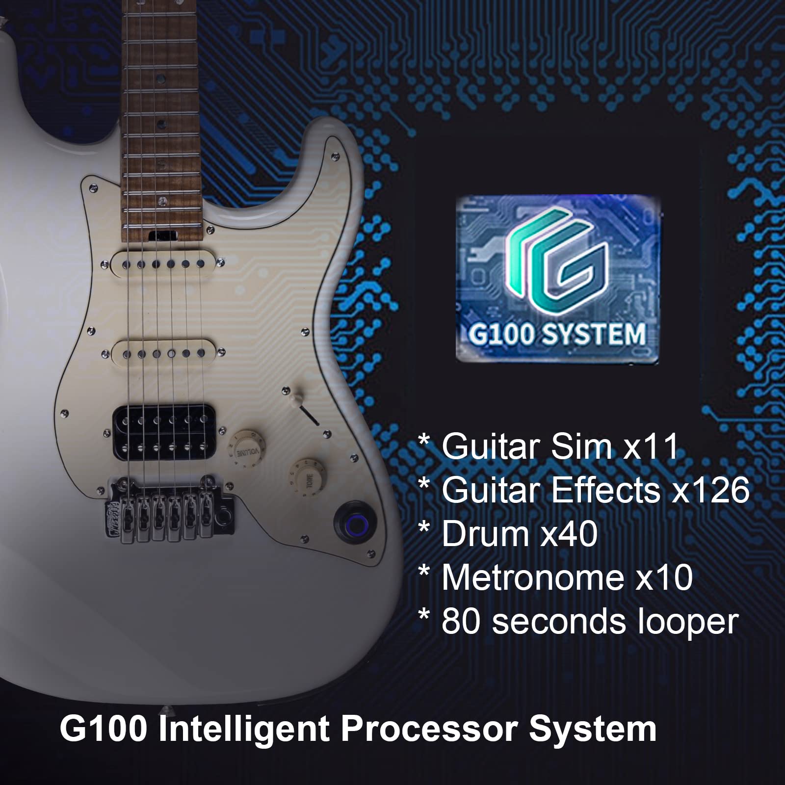 GTRS P801 Maple Fretboard Professional Electric Guitar Kit with Intelligent Process System Guitar Simulations Effects Drum Looper Metronome Support App Control for Recording Performance Practice