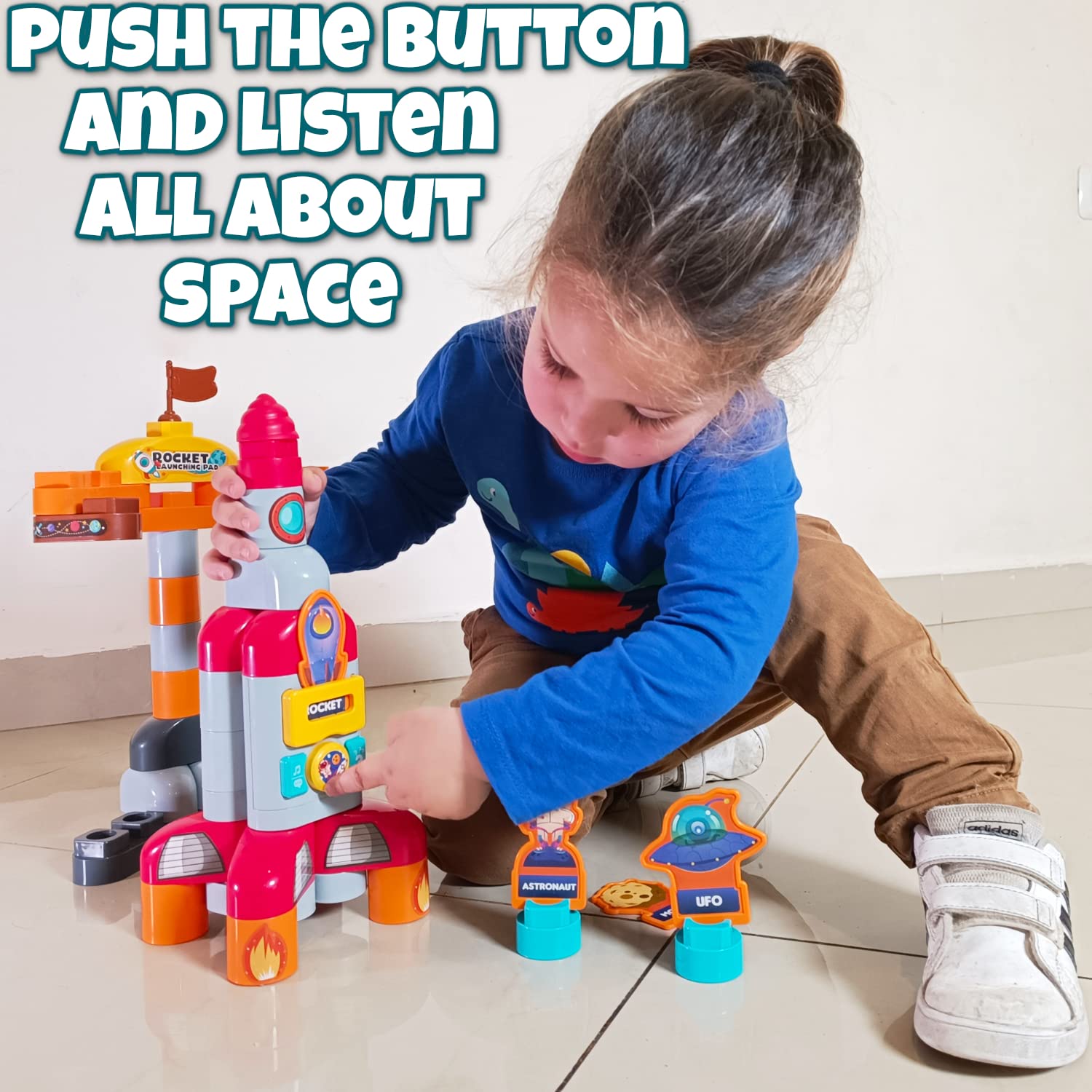 WISEPLAY Space Interactive Toys for 2+ Year Old - Bulding Mega Blocks for Toddlers 2-3 with Intelligent Interactive Moduls - Space Rocket Toy for Toddlers - STEM Space Ship Toy