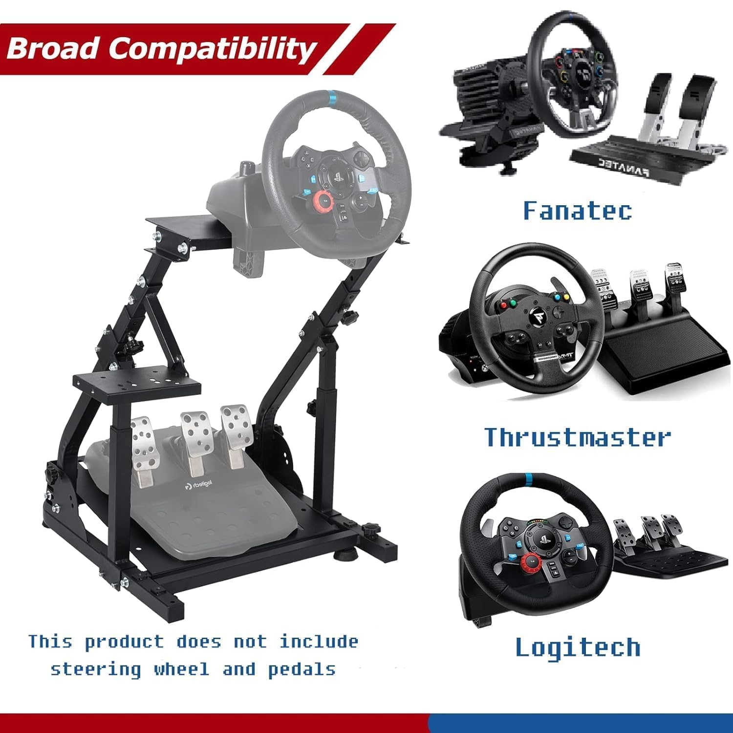 Minneer Foldable Reinforced Steering Racing Wheel Stand Fit for Logitech/Fanatec/Thrustmaster G29/G920/G923/T248/T300/TX Drive Gaming Simulator Cockpit Stable, Not Included,Wheel, Pedals, Handbrake