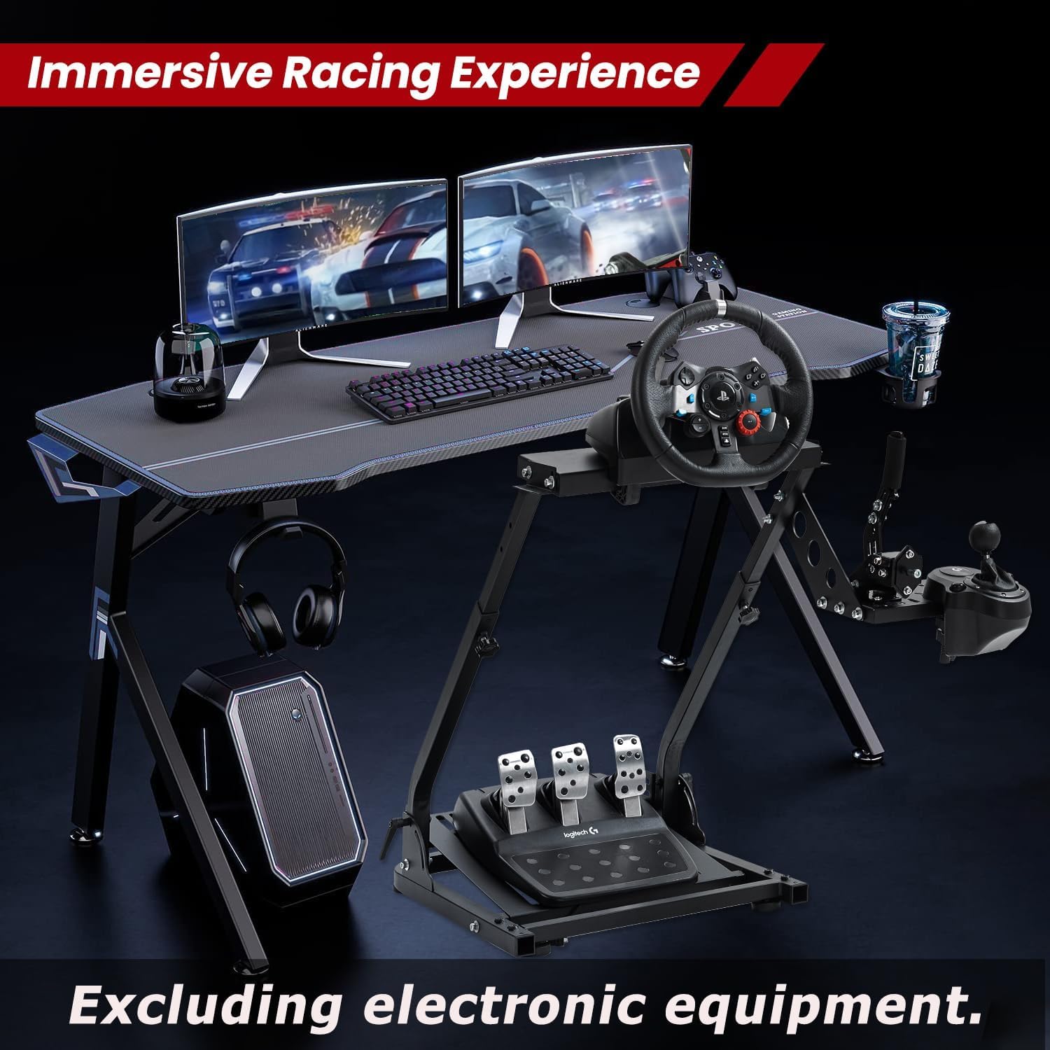 Minneer Foldable Racing Wheel Stand Fit for Logitech G29 G920 G923, Thrustmaster T248 T300, Racing wheel, Fanatec, Adjustable Steering Wheel Stand without Wheel Pedal Shifter Handbrake