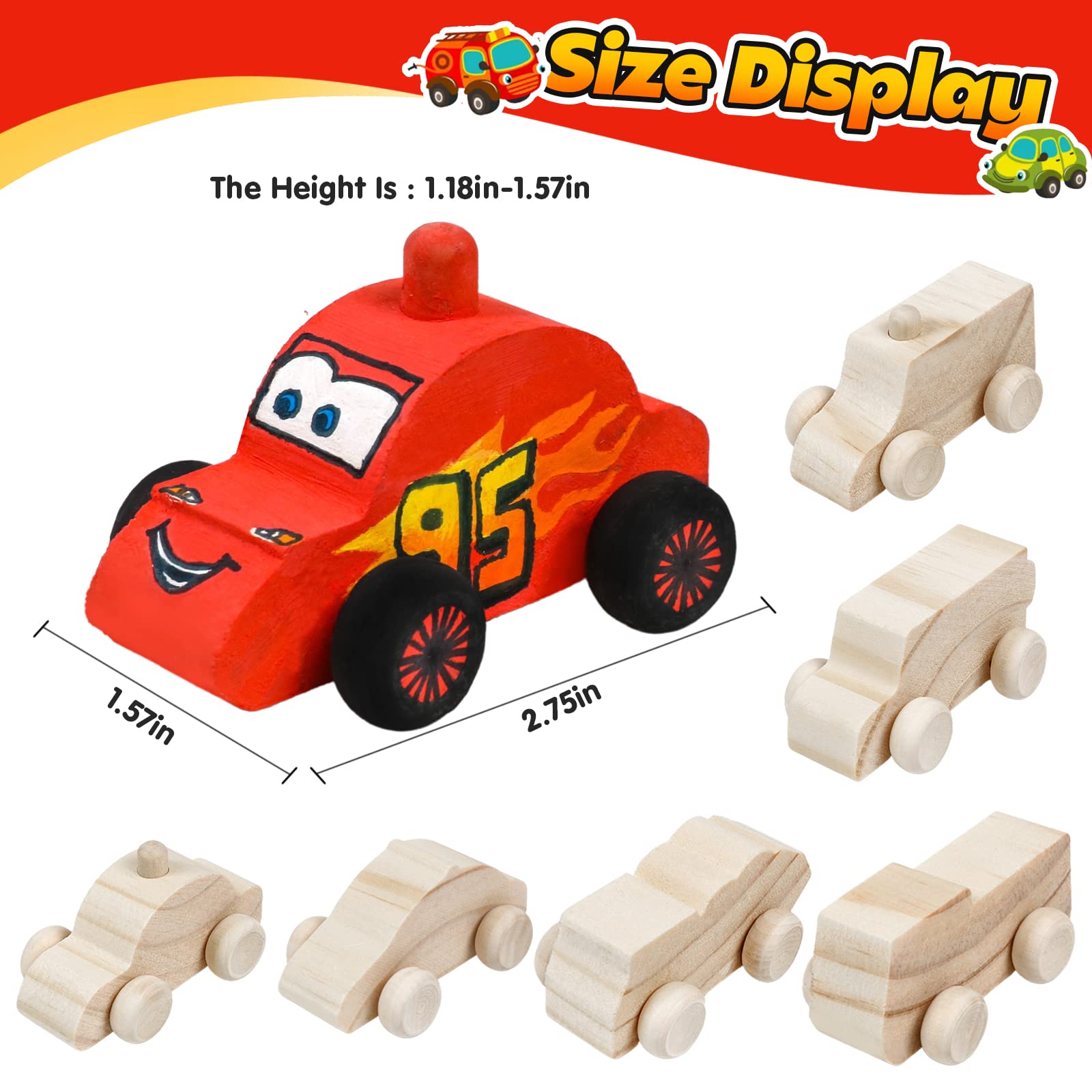 SHAPGEI 12 Pieces Wood DIY Car Toys Unfinished Wooden Cars Paintable Wood Car Blocks Crafts for Students Home Activities Easy Woodworking and Family Time Set for 3 4 5 Years Old Boys Girls