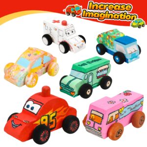 SHAPGEI 12 Pieces Wood DIY Car Toys Unfinished Wooden Cars Paintable Wood Car Blocks Crafts for Students Home Activities Easy Woodworking and Family Time Set for 3 4 5 Years Old Boys Girls