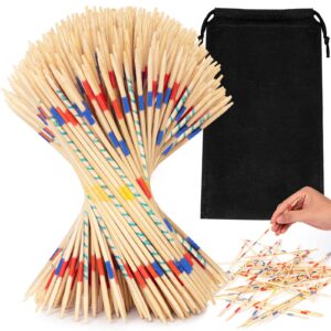 clesdf pick up sticks for kids, 290pcs classic wooden pickup sticks game toys with 1 black bag for family fun game gift