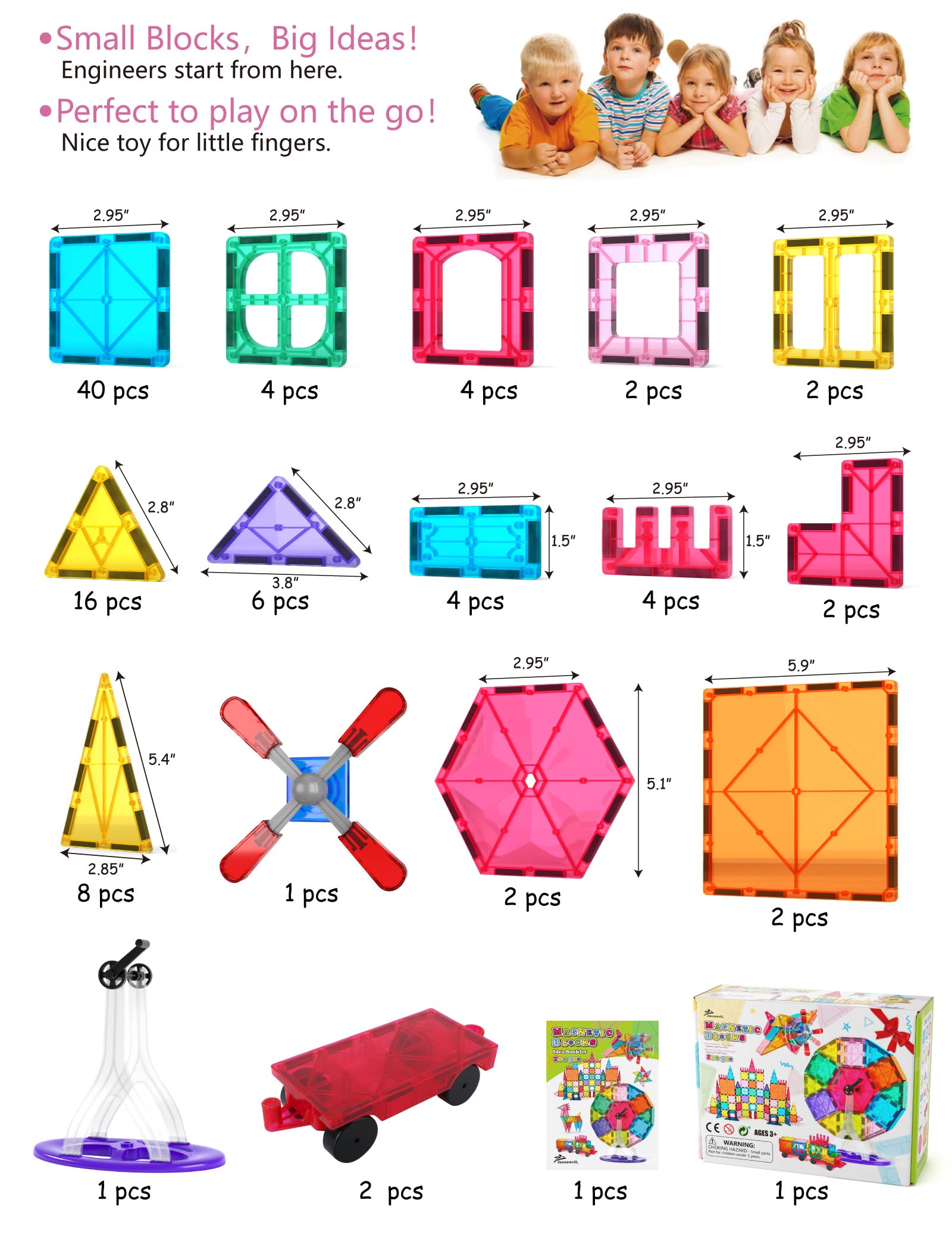 Jasonwell 100pcs Magnetic Tiles Building Blocks Set for Boys Girls Preschool Educational Magnet Construction Kit Stacking STEM Toys Christmas Birthday Gift for Kids Toddler 3 4 5 6 7 8 9 10 + Year Old