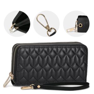 Couture Gems Quilted Wristlet Wallets For Women Wallet DOUBLE ZIPPER Wallet WRISTLET Purses For Women - Womens Wristlet With Strap