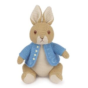 gund beatrix potter peter rabbit knit plush, easter gift, easter bunny stuffed animal for ages 1 and up, brown/blue, 6.5”