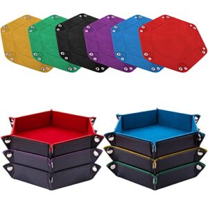 siquk 6 pieces dice tray hexagon dice rolling holder folding pu leather dice trays for dice games like rpg, dnd and other table games(red, blue, violet, black, green, yellow)