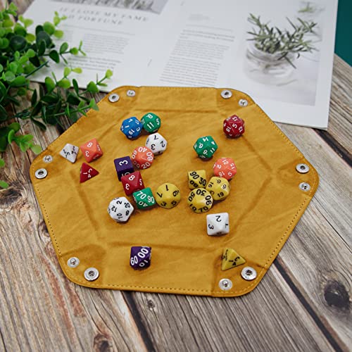 SIQUK 6 Pieces Dice Tray Hexagon Dice Rolling Holder Folding PU Leather Dice Trays for Dice Games Like RPG, DND and Other Table Games(Red, Blue, Violet, Black, Green, Yellow)