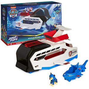 paw patrol aqua pups whale patroller team vehicle with chase action figure, toy car and vehicle launcher, kids toys for ages 3 and up