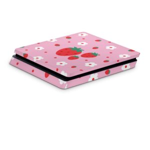 zoomhitskins compatible with ps 4 slim, fraise strawberry pink cute kawaii fruits sweet, durable & fit, easy to install, 3m vinyl, made in the usa